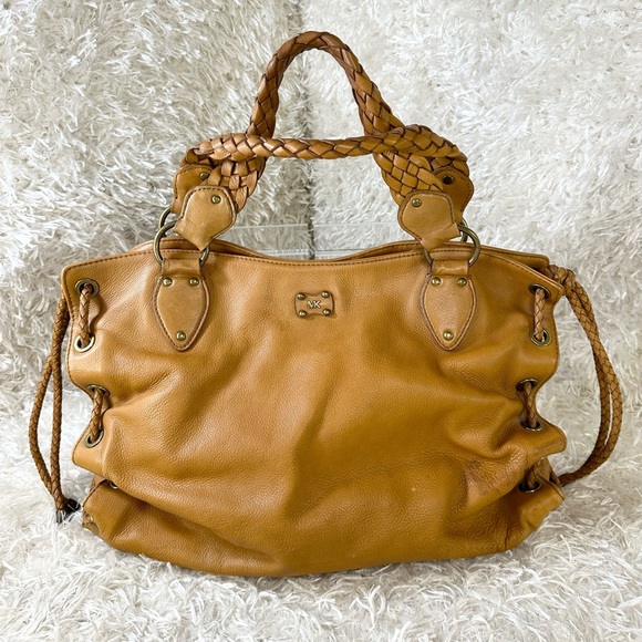 Michael Kors | Bags | Michael Kors Woodside Braided Leather Cognac ...